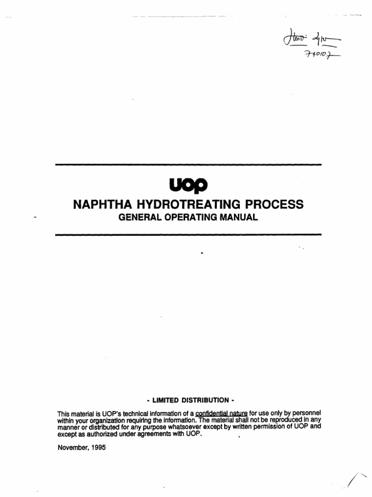General Operating Manual, Naphtha Hydrotreating Process - Unlocked | PDF
