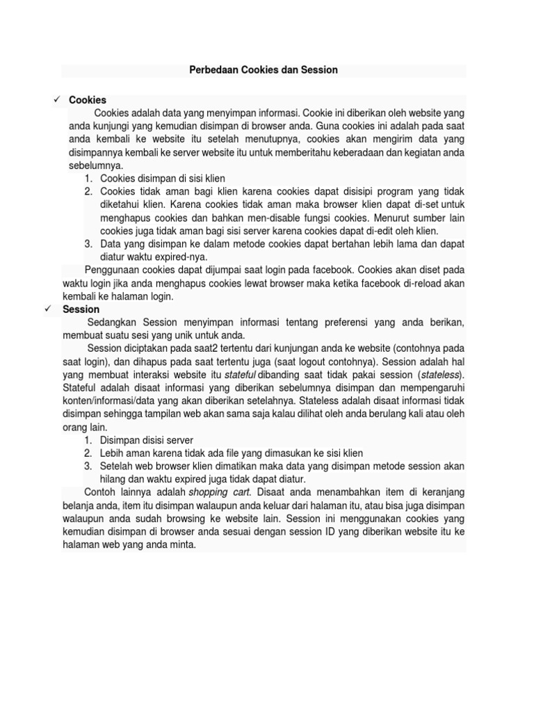 Perbedaan Cookies Dan Session | PDF