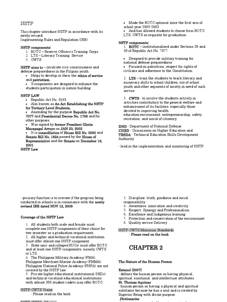 NSTP components and requirements | PDF | Self Actualization | Leadership