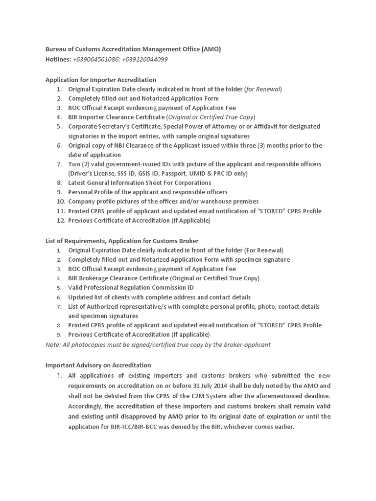 BOC AMO Import Accreditation 2016 | PDF | Corporations | Identity Document