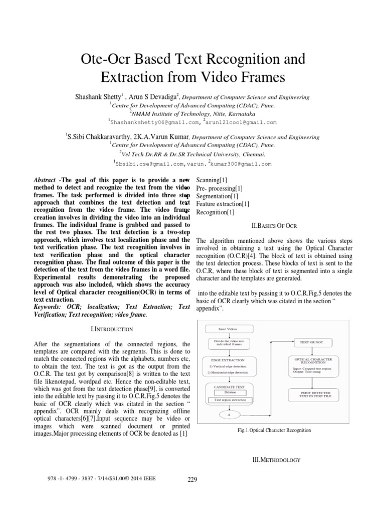 Ote-Ocr Based Text Recognition and Extraction From Video Frames | PDF ...