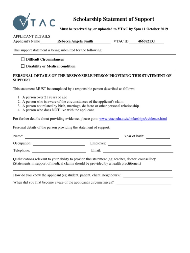 Scholarship Support Statement | PDF