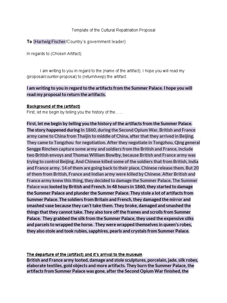 Template of The Cultural Repatriation Proposal | PDF | Museum