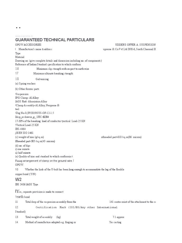 Guaranteed Technical Particulars: WWW - Supreme.in | PDF | Wire | Screw