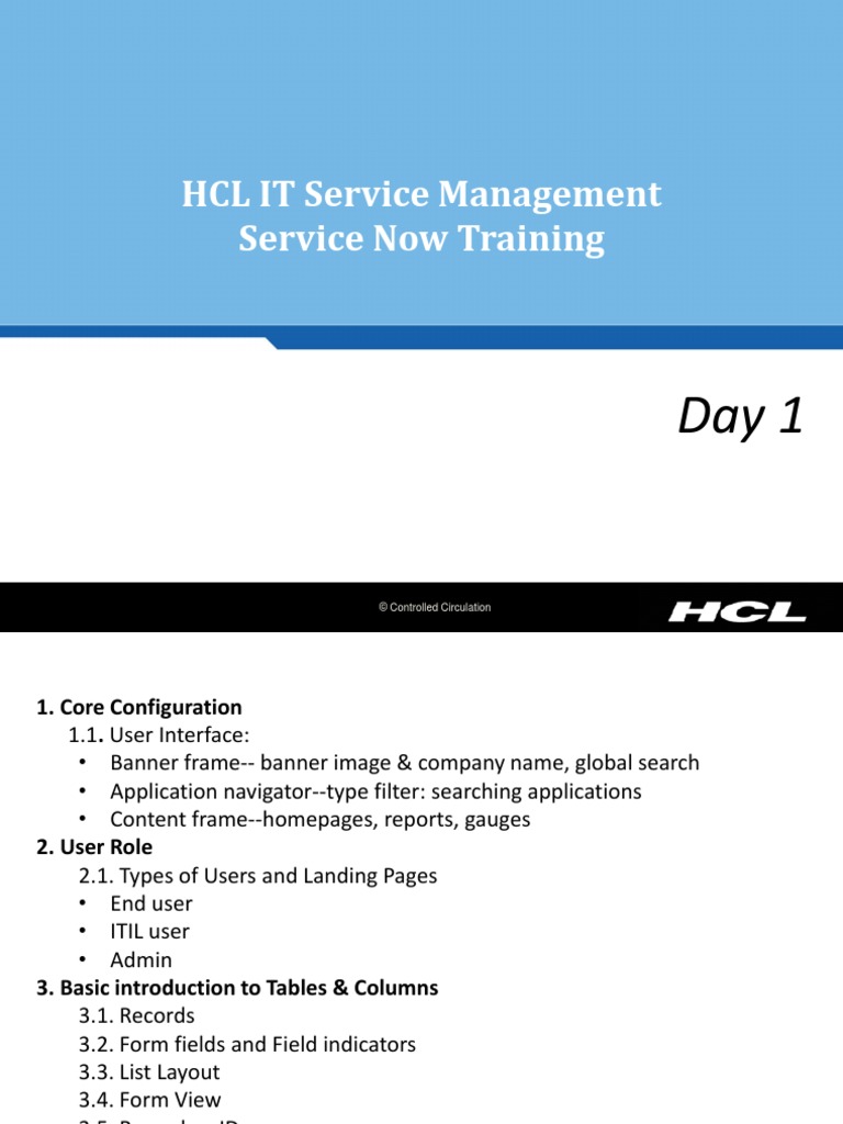 HCL IT Service Management Service Now Training: © Controlled ...