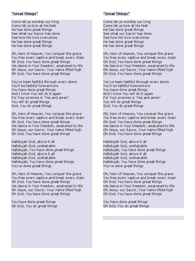 Lyrics of Great Things by Wickham | PDF | Christian Belief And Doctrine ...