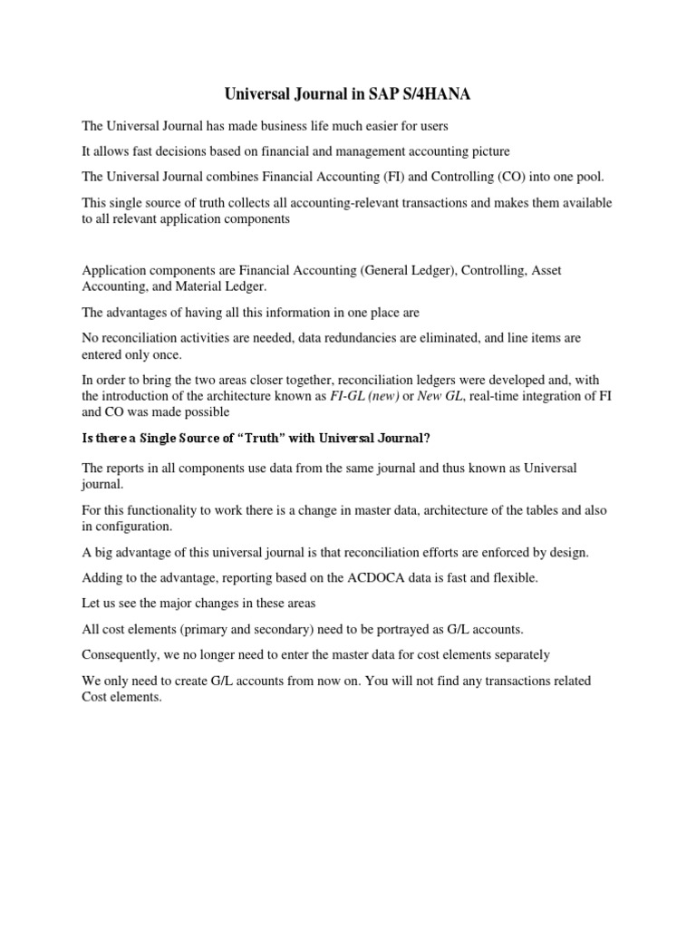 1.universal Journal in SAP S4HANA | PDF | Information Technology | Data ...