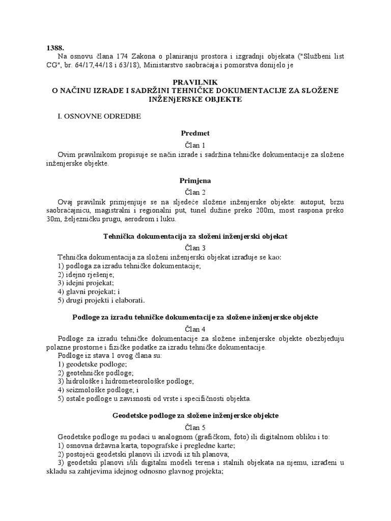 Pravilnik o Sadrzaju Tehnicke Dokumentacije | PDF