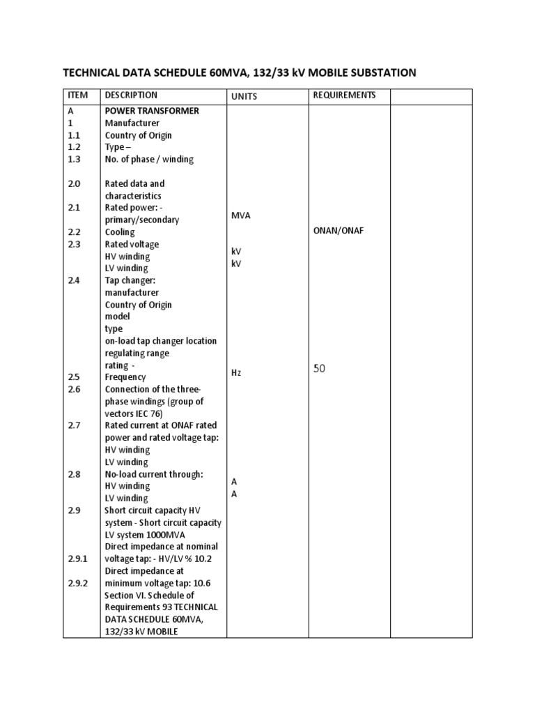 Technical Data Schedule 60mva, 132/33 KV Mobile Substation: Power ...