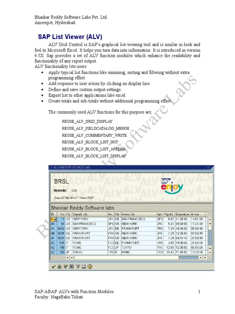 SAP List Viewer (ALV) | Download Free PDF | Microsoft Excel | Areas Of Computer Science
