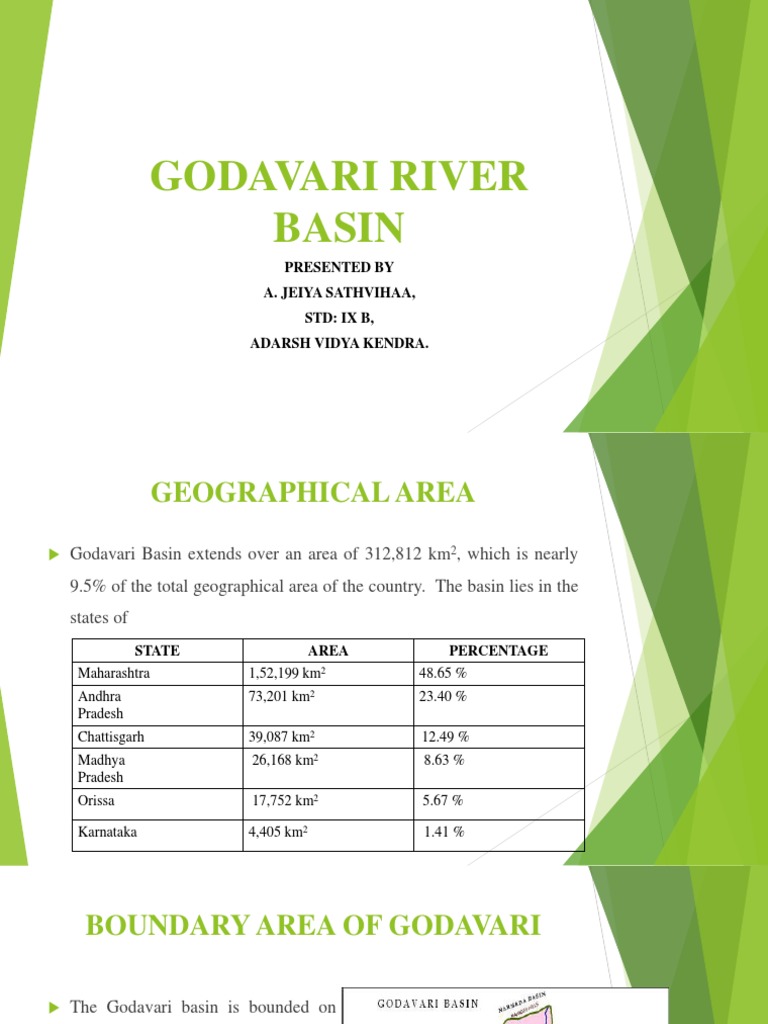 Godavari River Basin: Presented by A. Jeiya Sathvihaa, STD: Ix B ...