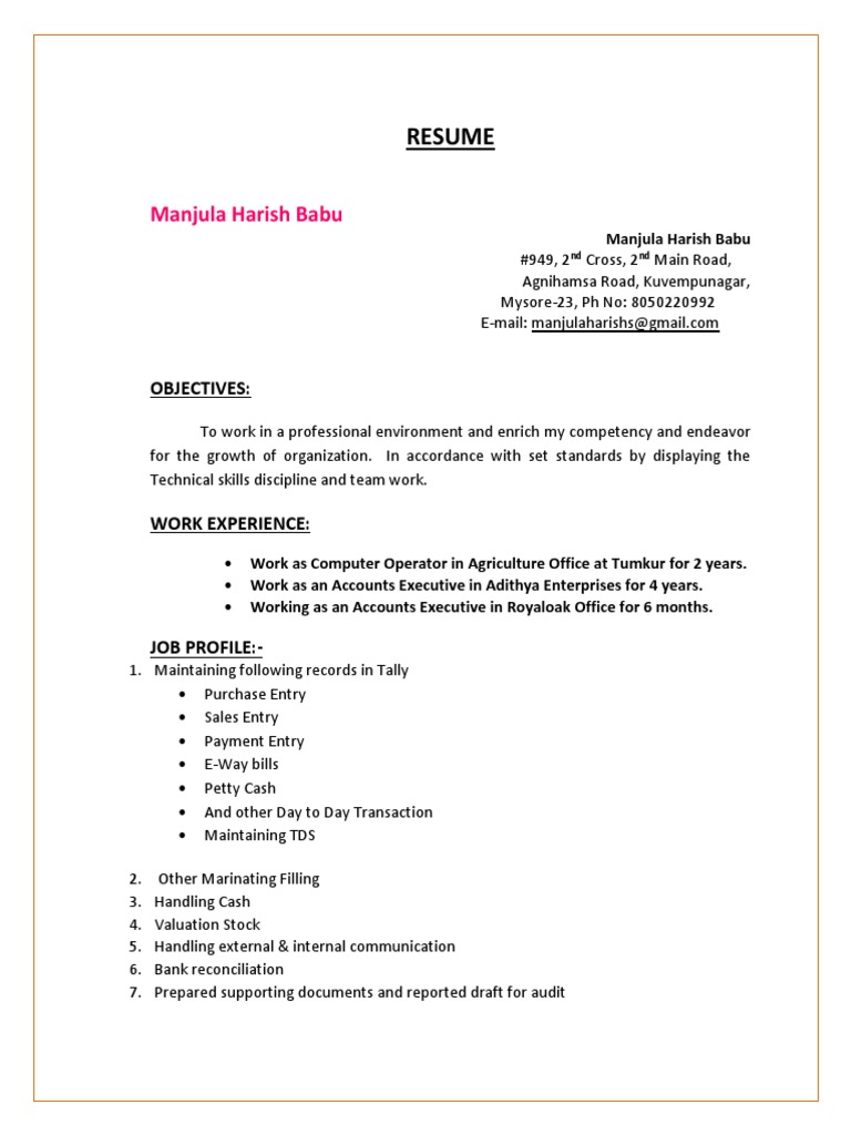 Manjula Resume | PDF | Business