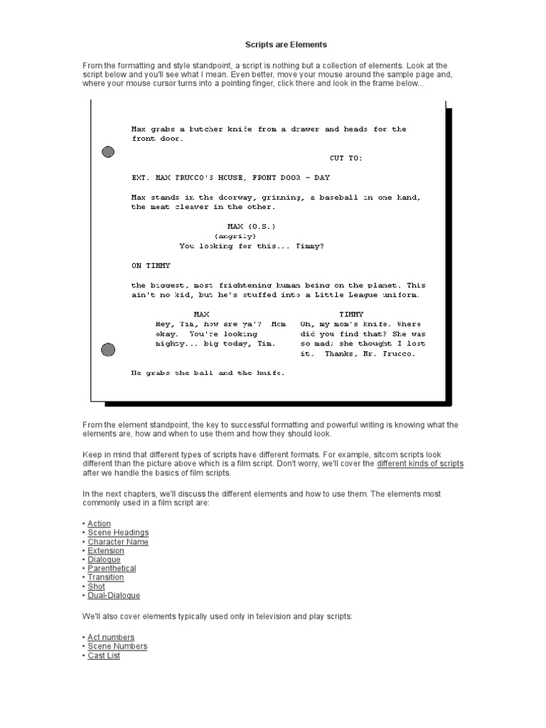 Script Elements | PDF | Screenplay | Punctuation