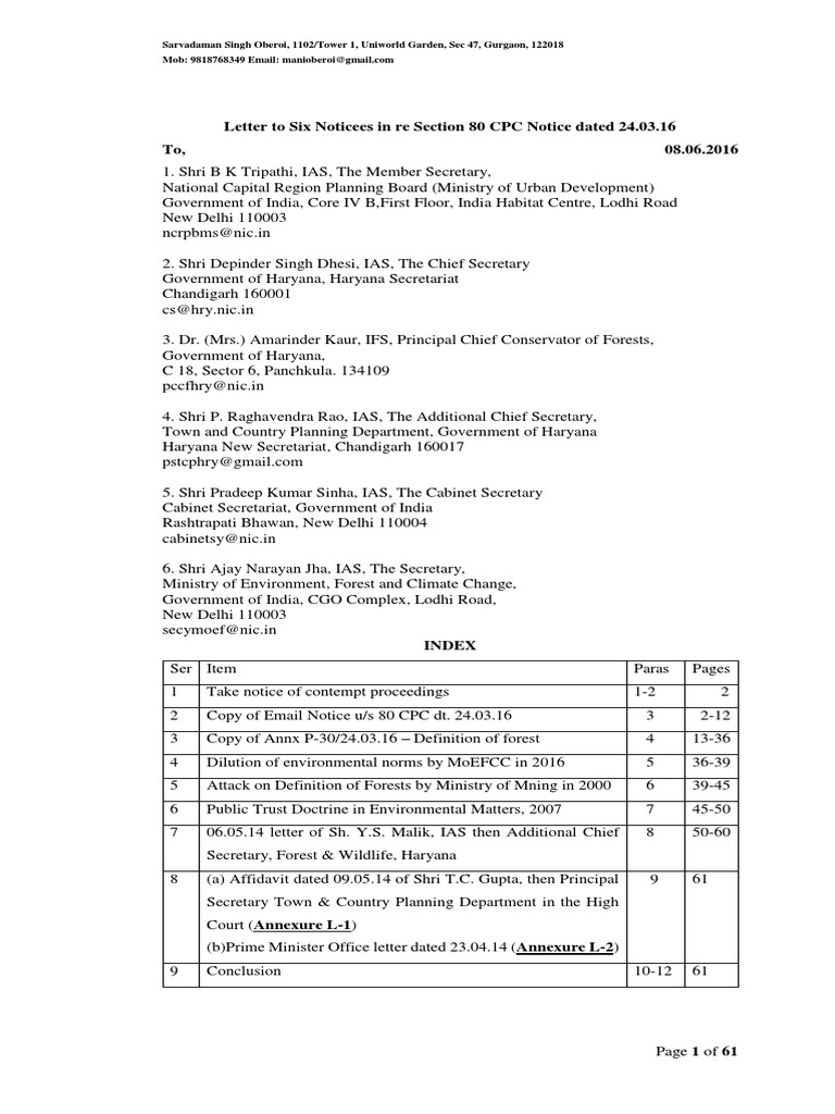 Letter To Six Noticees in Re Section 80 CPC Notice Dated 24.03.16 | PDF | Supreme Court Of India ...