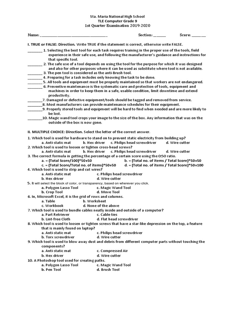 1st Quarter Test - TLE-G9 2019-2020 | PDF | Computer Data Storage | Usb ...