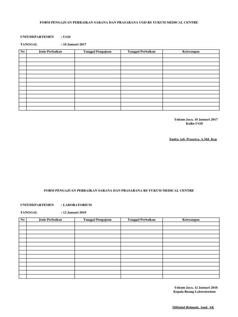 Form Pengajuan Perbaikan RS | PDF