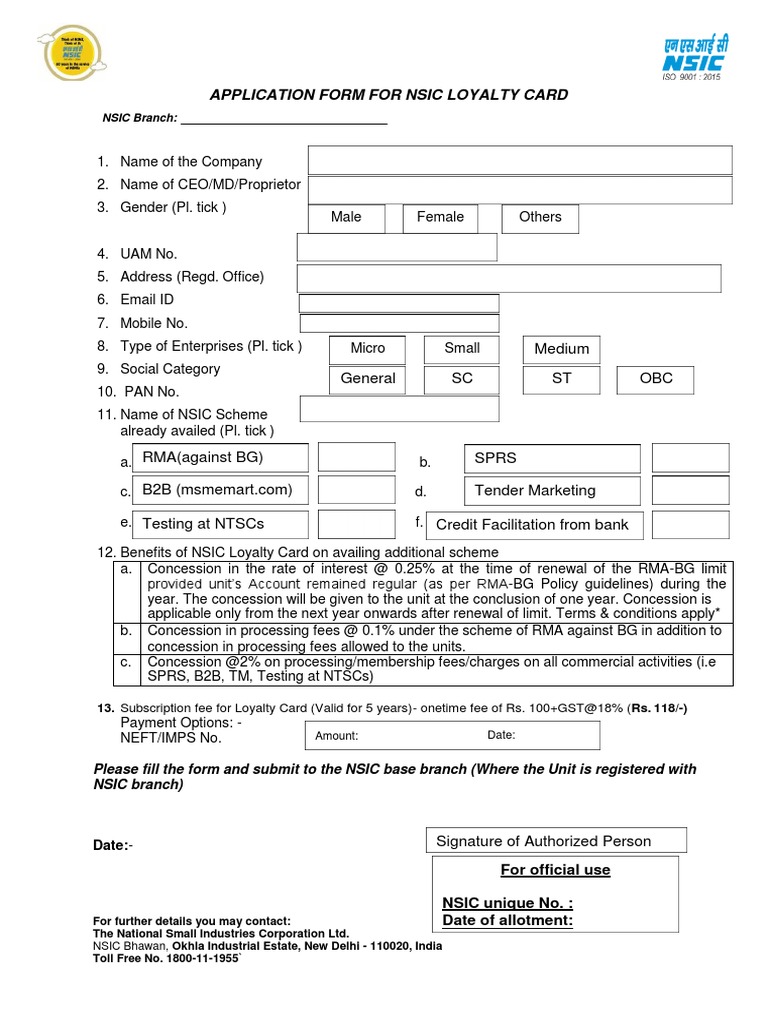 NSIC Loyalty Card Application Form | PDF | Business