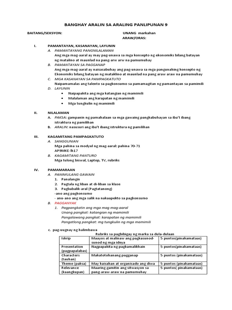 Cot - Ap9 Banghay-Aralin-1st Grading Mamimili | PDF