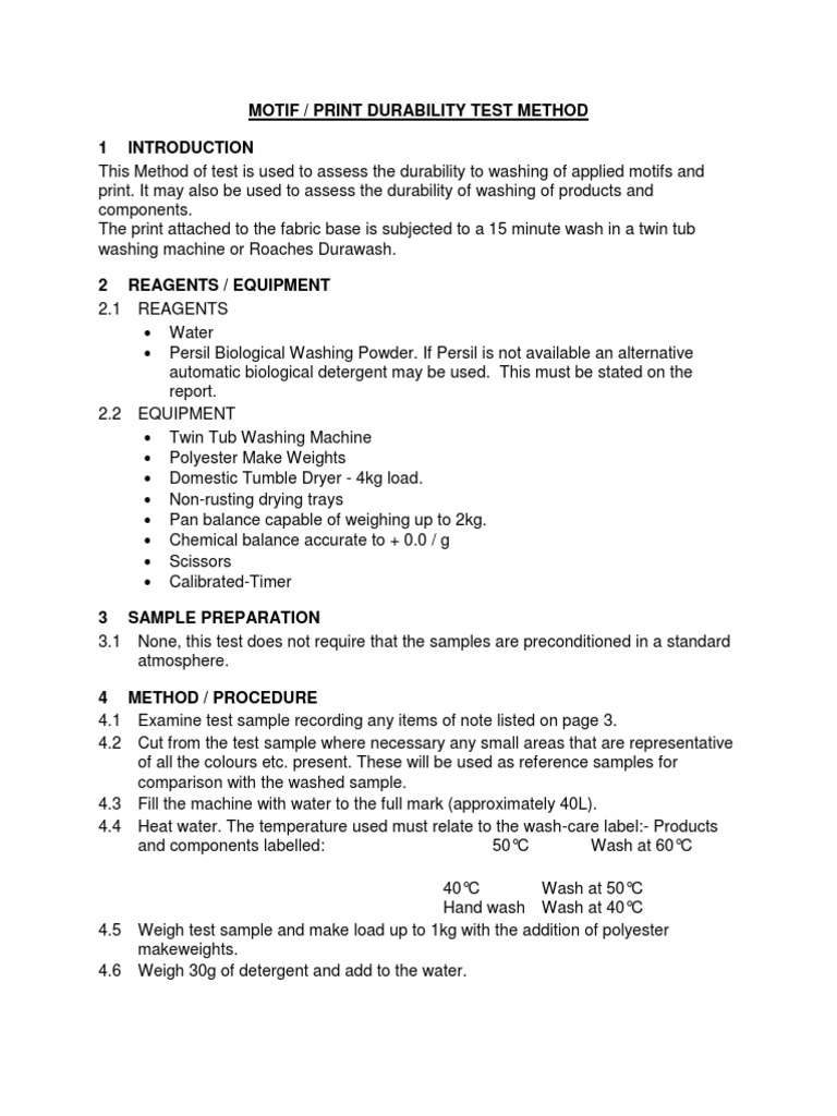 Print Durability Testing Method | PDF | Washing Machine | Materials