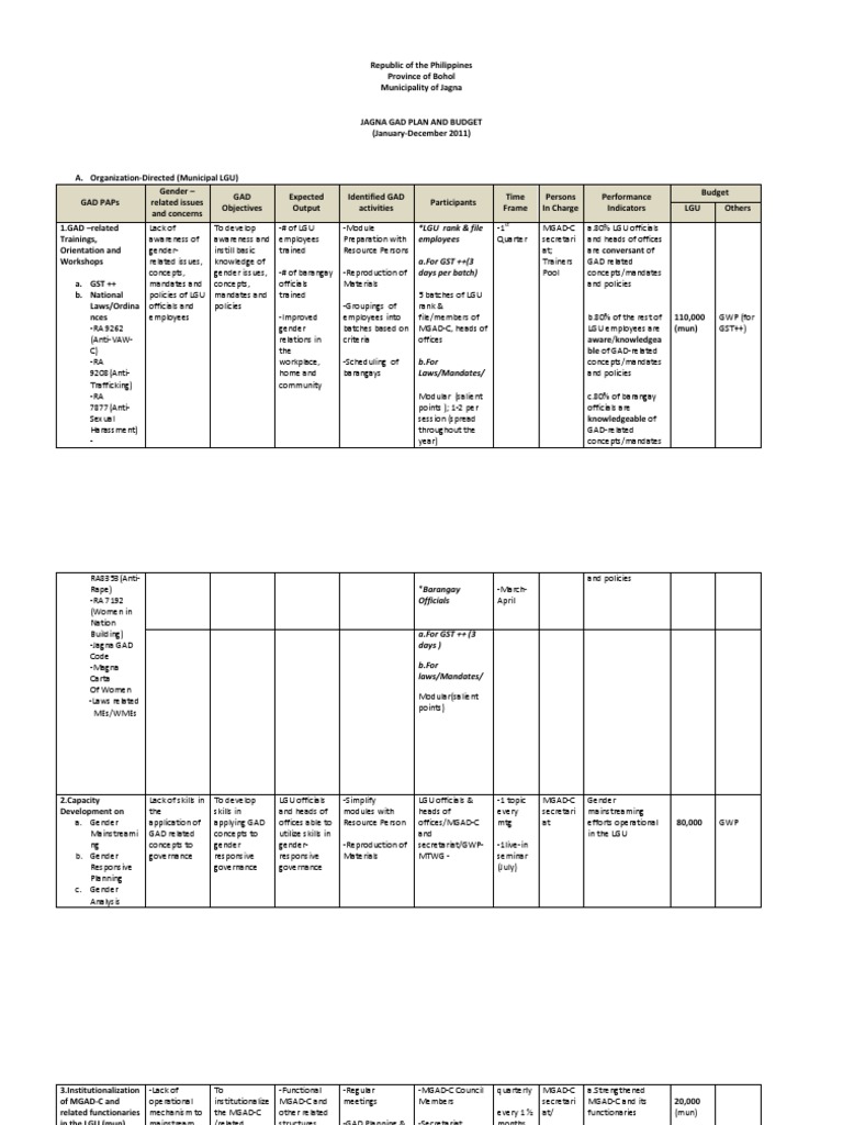 2011 GAD Plan and Budget | PDF | Gender | Gender Studies