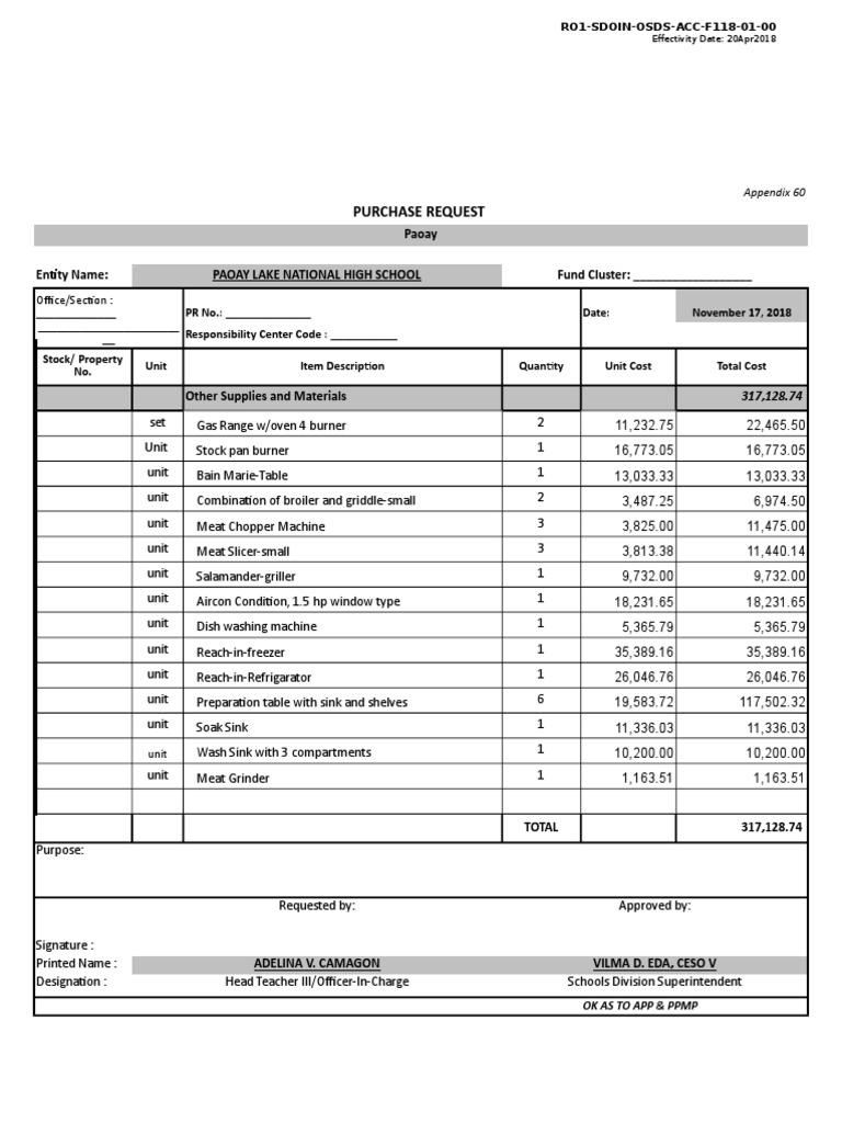 Purchase Request | PDF | Refrigerator | Domestic Implements