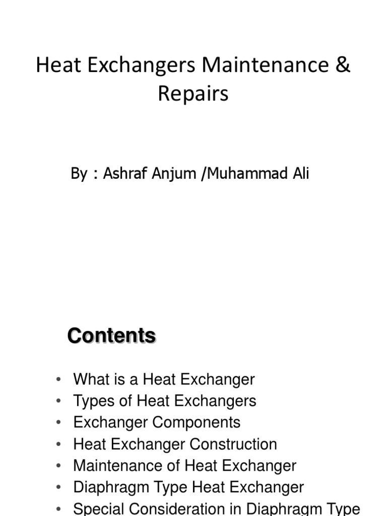Diaphragm Type Heat Exchanger Care | PDF | Heat Exchanger | Pipe (Fluid ...