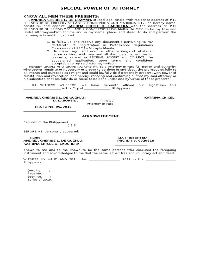 Grant of Special Power of Attorney for PRC Registration Follow-Up and ...