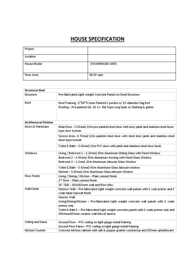 Housing Specs | PDF | Door | Wall