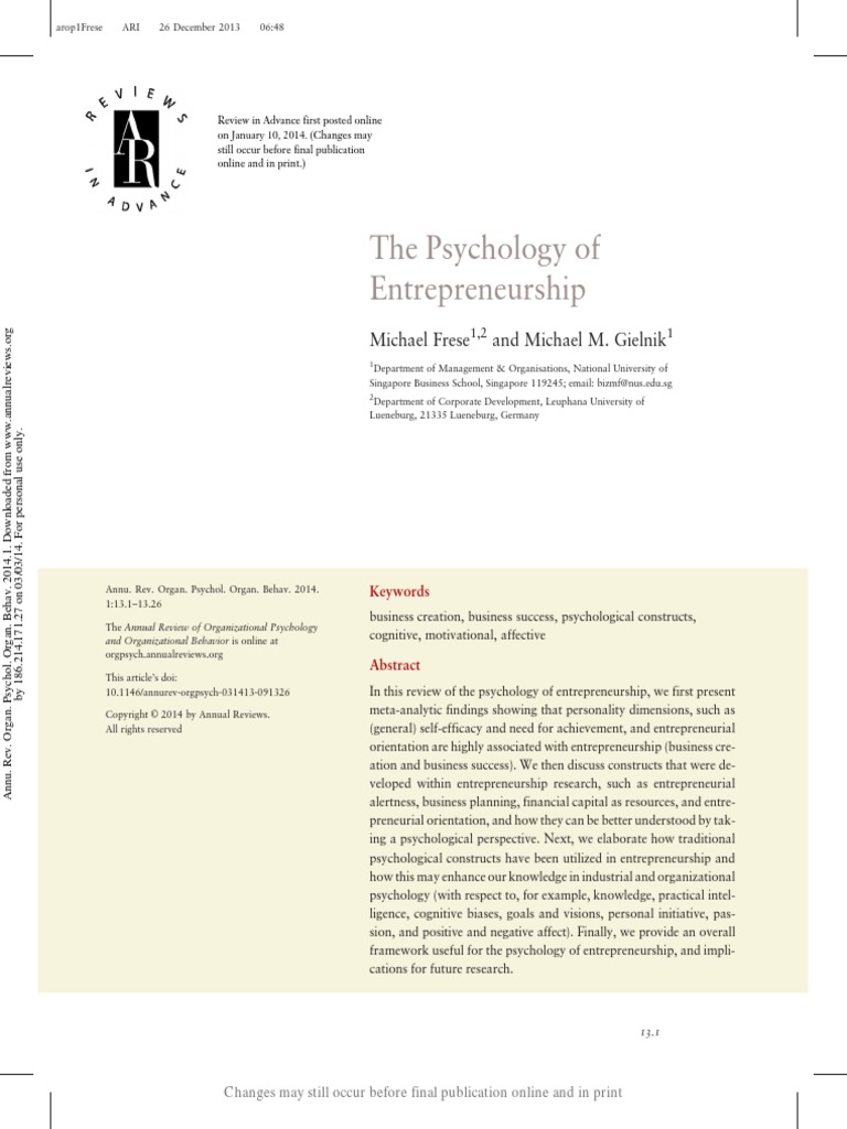 The Psychology of Entrepreneurship | PDF | Entrepreneurship | Creativity