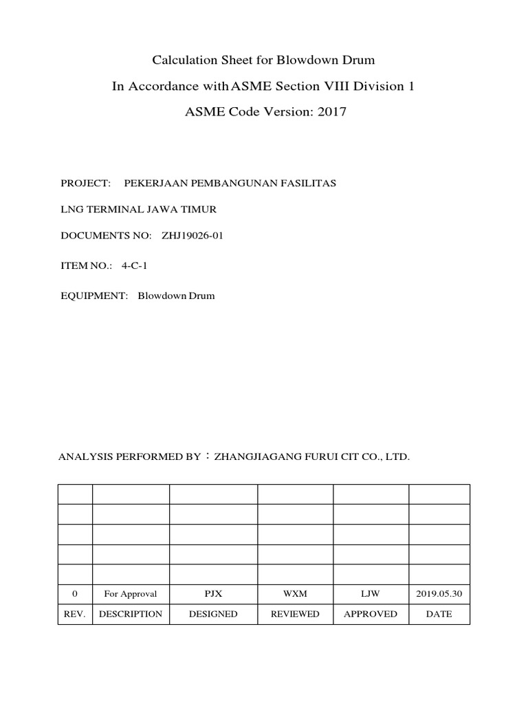 Calculation Sheet For Blowdown Drum in Accordance With ASME Section ...