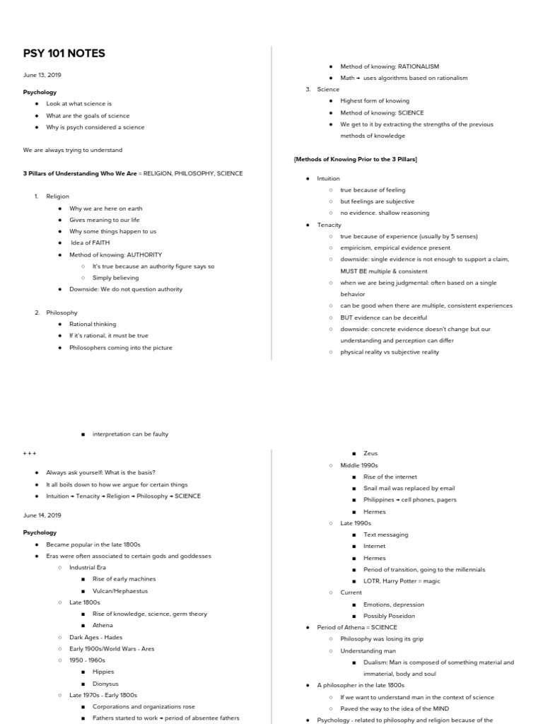 PSY 101 NOTES: UNDERSTANDING THE 3 PILLARS OF PSYCHOLOGY | PDF ...
