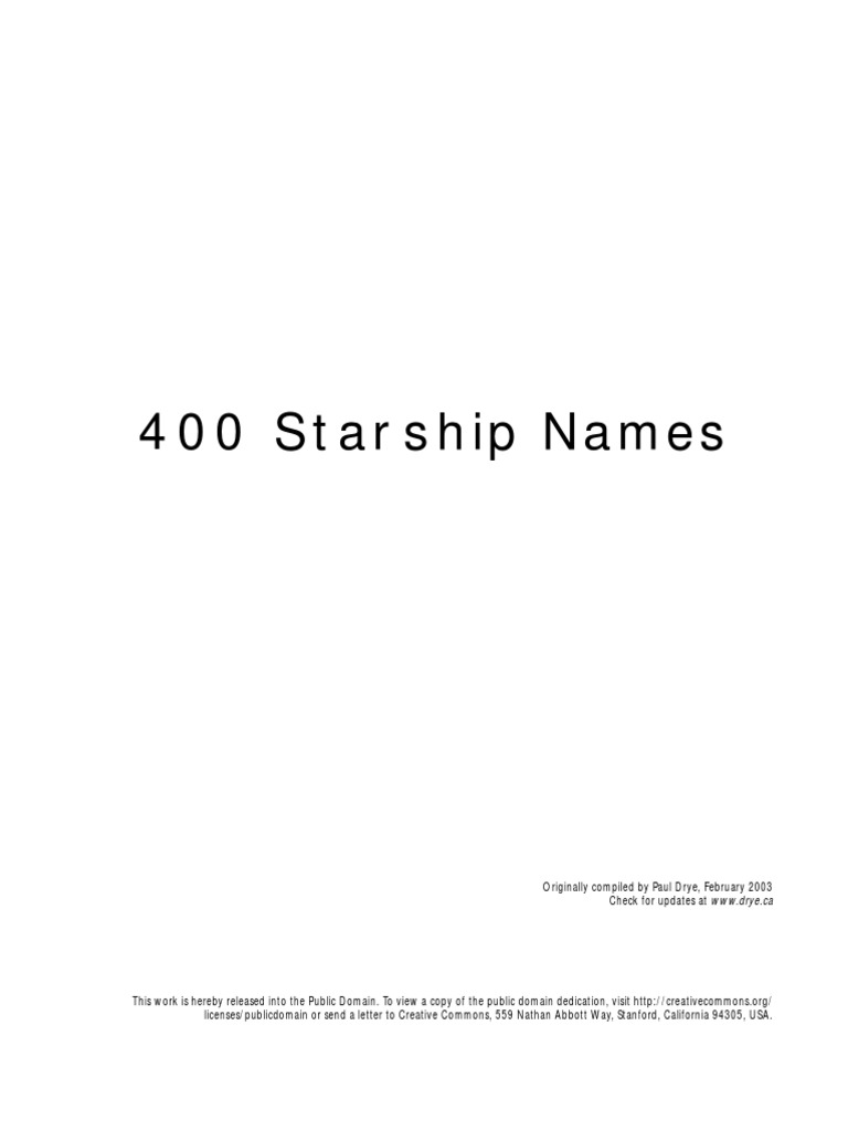 400 Starship Names | PDF | Nature