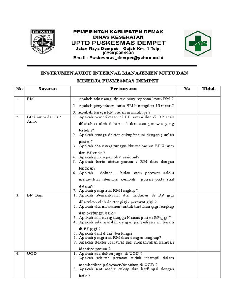 Instrumen Audit Internal | PDF | Kesehatan Holistik