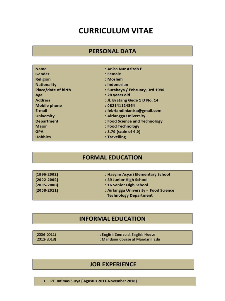 Curriculum Vitae: Personal Data | PDF
