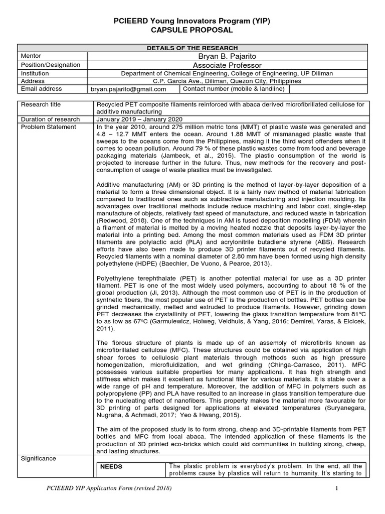 Felices YIP 2018 Capsule Proposal LIB | PDF | 3 D Printing | Fibers