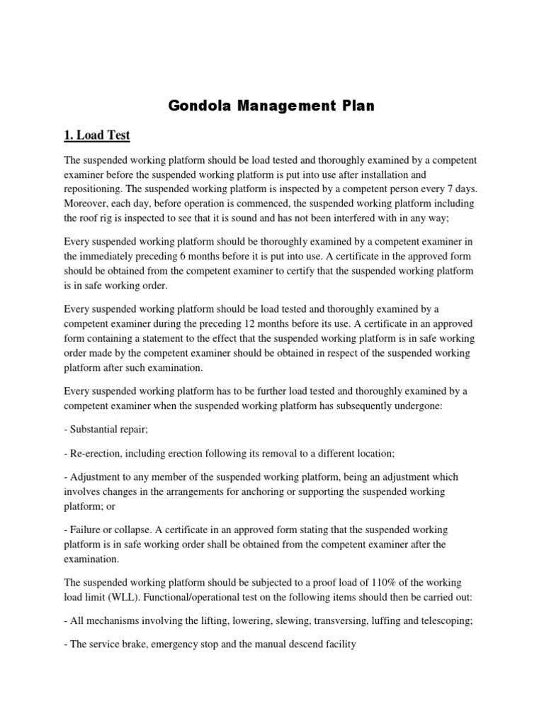 Gondola Management Plan | PDF | Occupational Safety And Health | Rope
