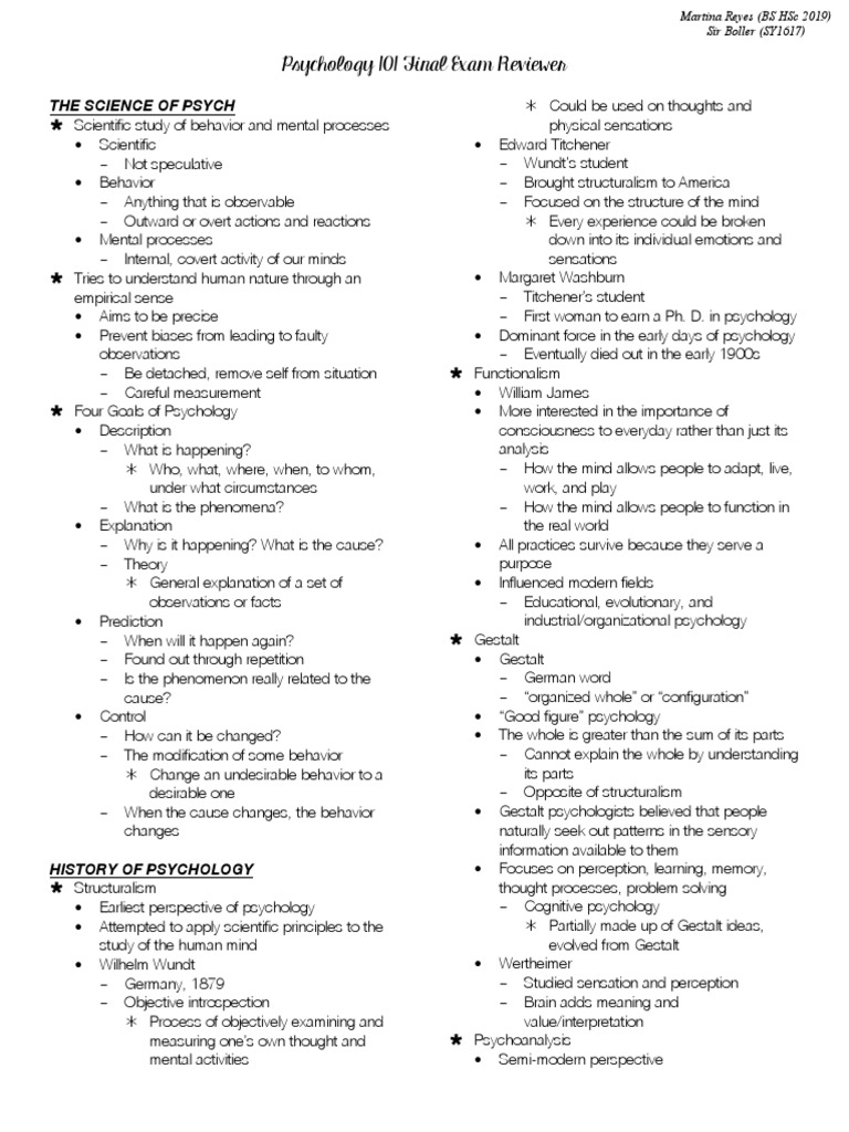 Psychology 101 Final Exam Review Guide | PDF | Neurotransmitter | Neuron