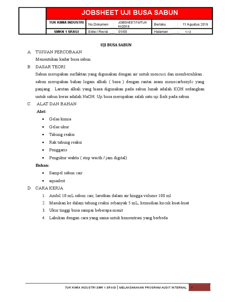 Jobsheet Uji Busa Sabun | PDF
