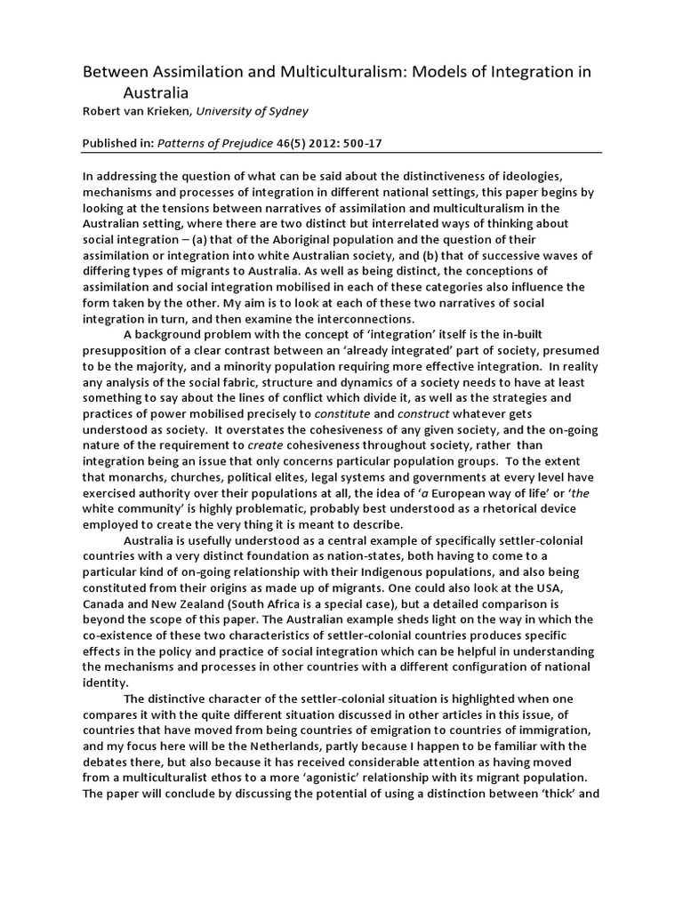 Between Assimilation and Multiculturalis PDF | PDF | Multiculturalism ...