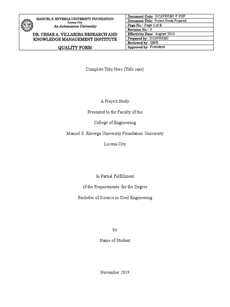 Engineering Project Study Format and Outline 2019 2020 | PDF | Survey ...