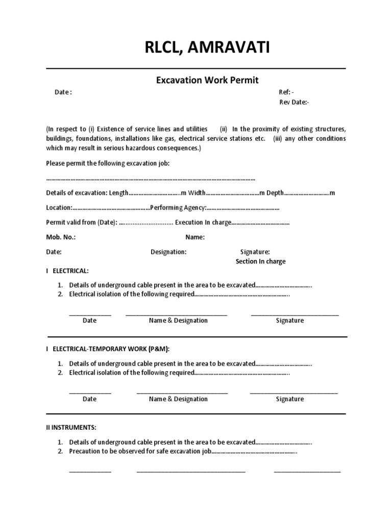 Excavation Work Permit | PDF | Safety | Nature
