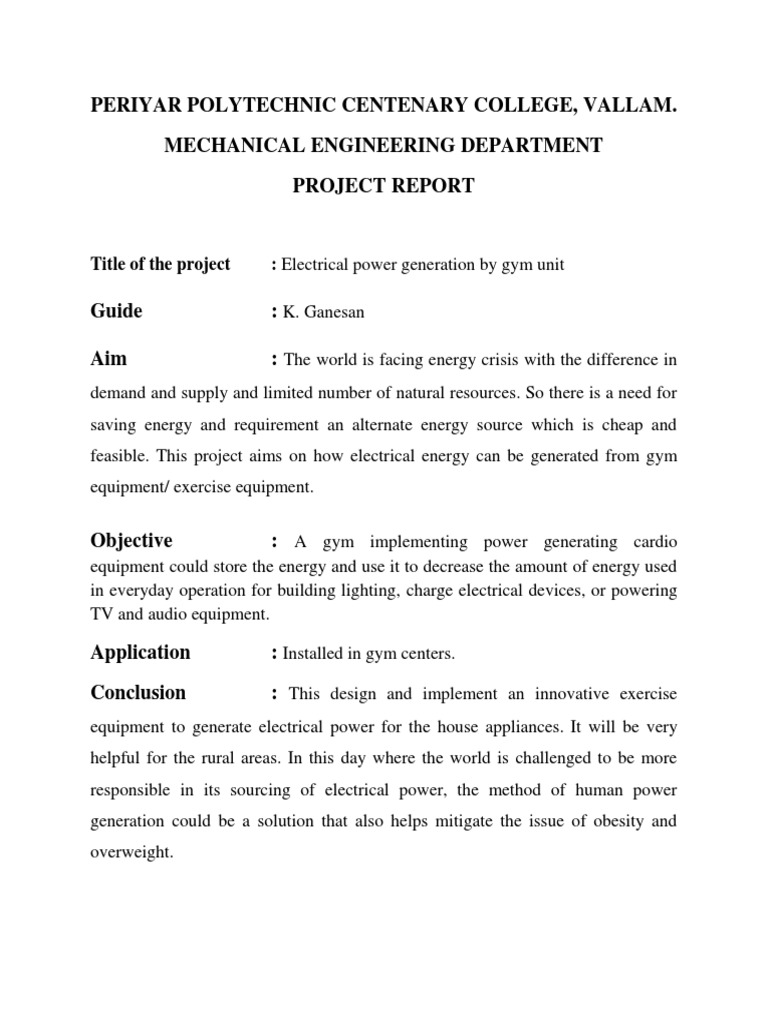 Electrical Power Generation by Gym Unit 1 | PDF | Technology & Engineering