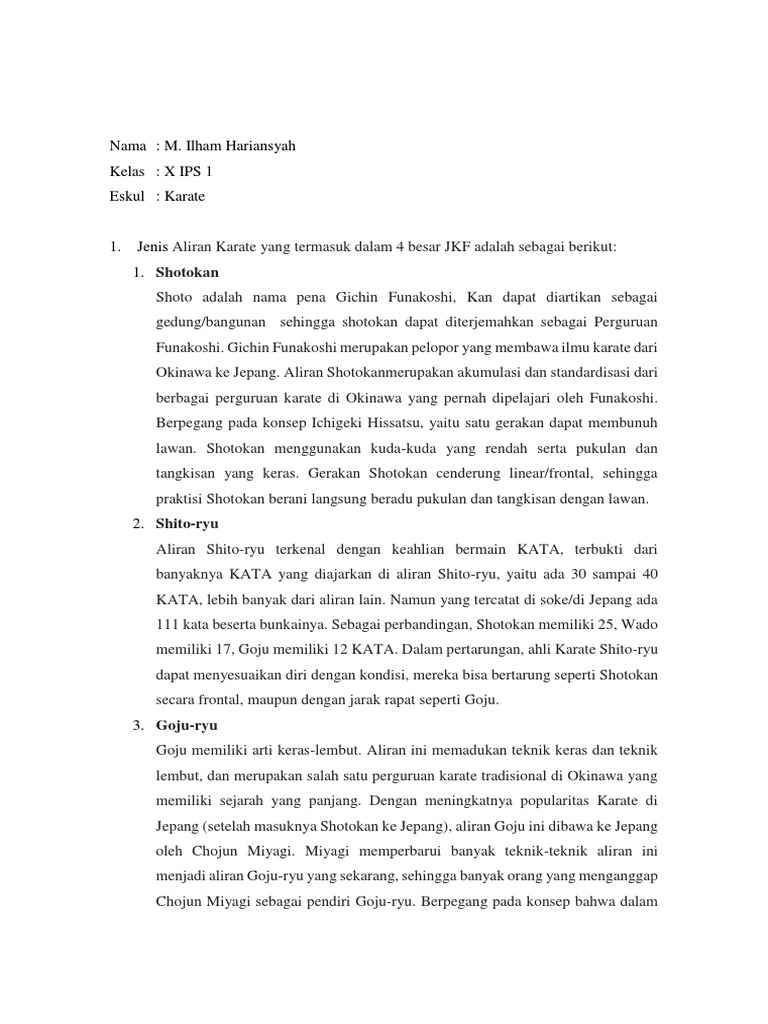 Jenis-Jenis Aliran Karate di Indonesia | PDF