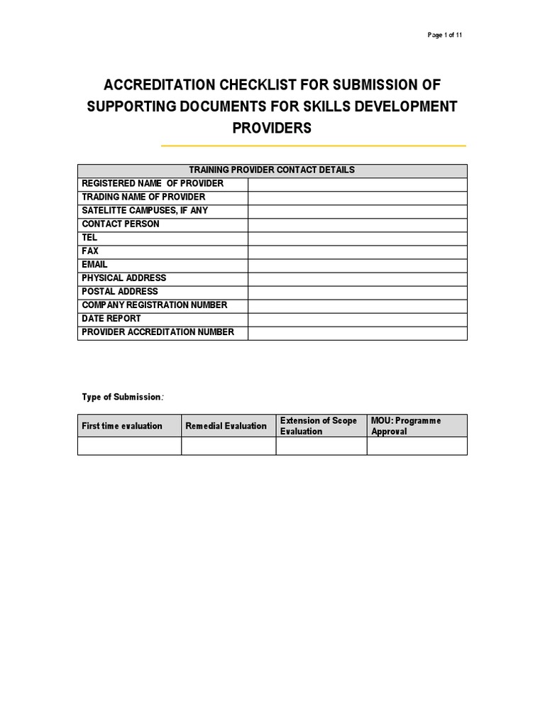 Accreditation Checklist For Submission of Supporting Documents For ...