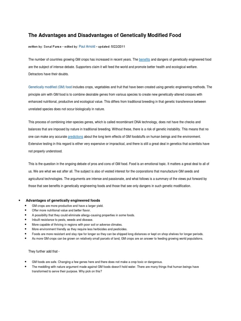 The Advantages and Disadvantages of Genetically Modified Food | PDF ...