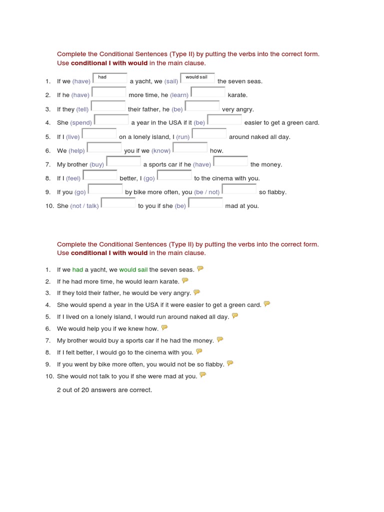Complete The Conditional Sentences Tipo II | PDF