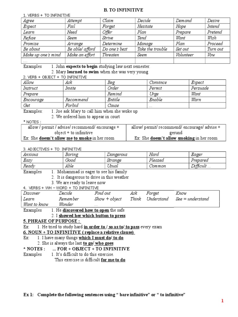 Bài Tập to-Infinitive Và Bare Infinitive Tiếng Anh Lớp 11 | Download Free PDF | Grammar | Syntax