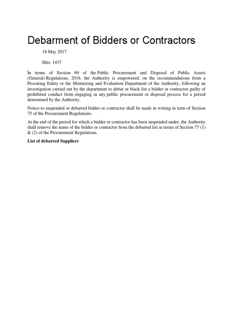 Debarment of Bidders or Contractors | PDF