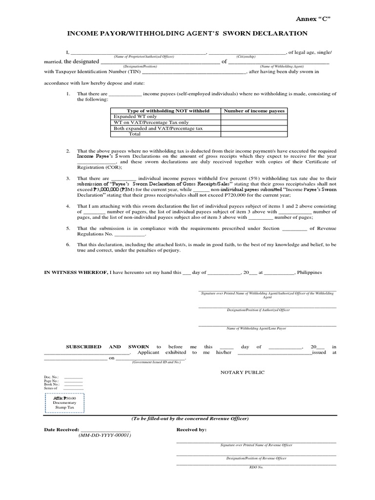 Income Payor's Sworn Declaration Form | PDF | Withholding Tax | Taxes