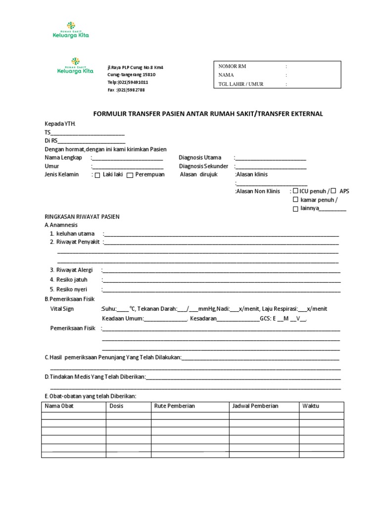 Formulir Transfer Pasien Antar Rumah Sakit | PDF | Kesehatan Holistik